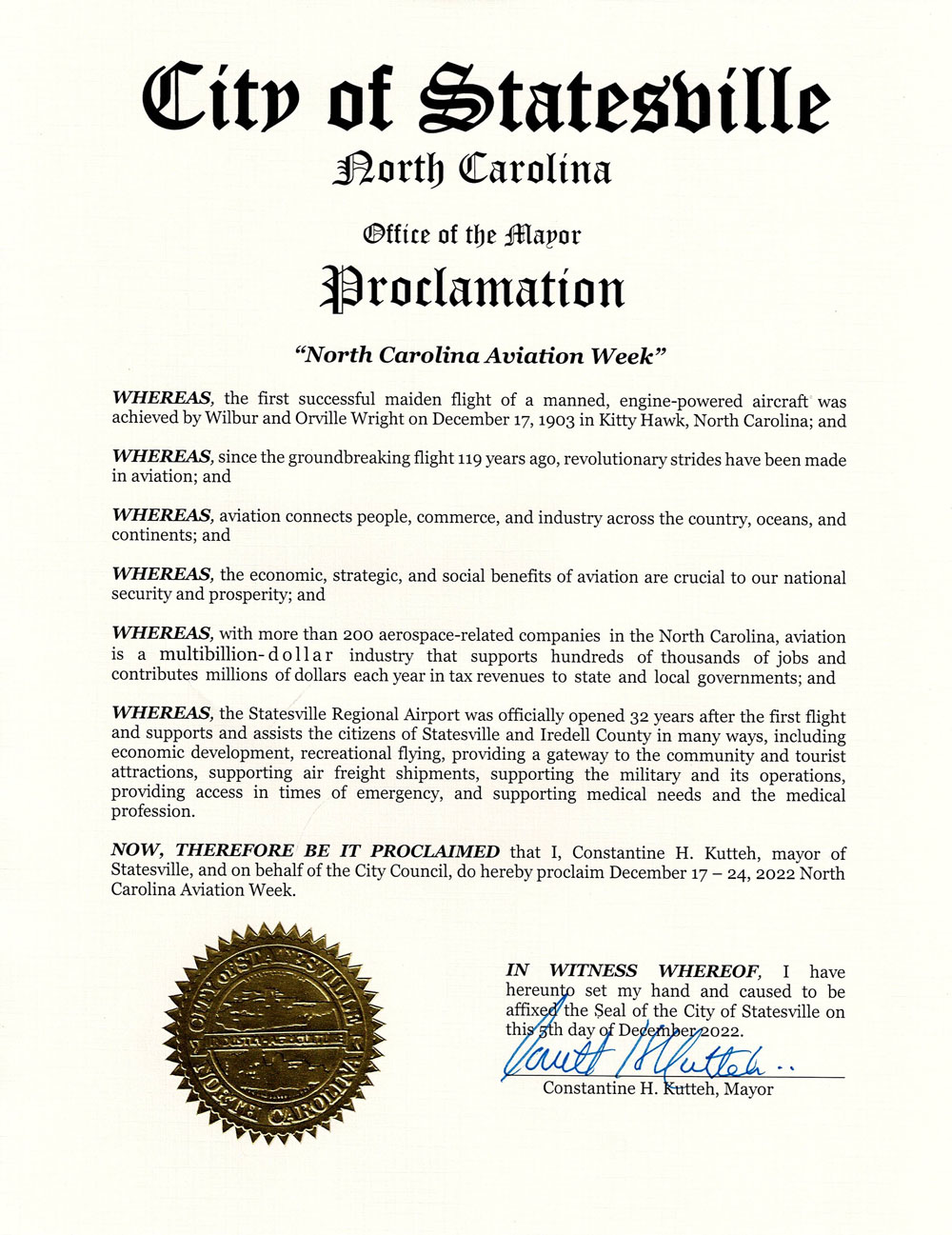 NC Aviation Week Proclamation » North Carolina Airports Association